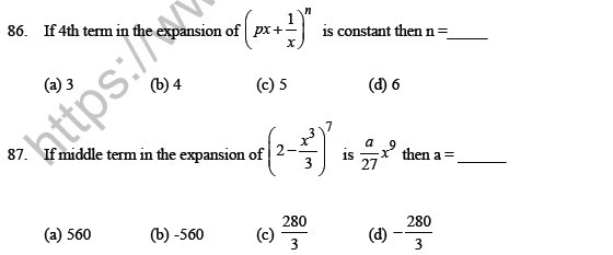JEE Mathematics Binomial Theorem MCQs Set A with Answers